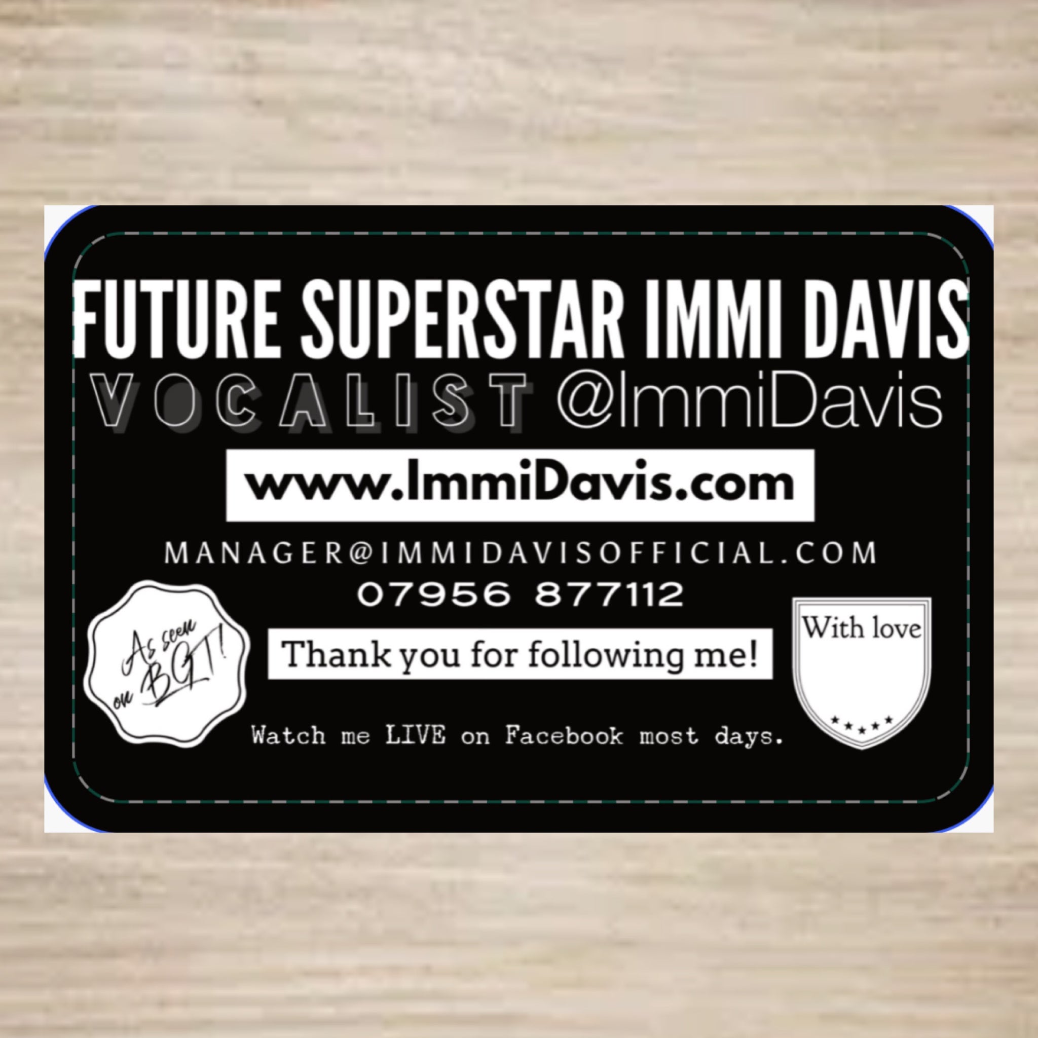 22 A July ‘22 Edition Genuine Signed Immi Business Card – Immi Davis ...